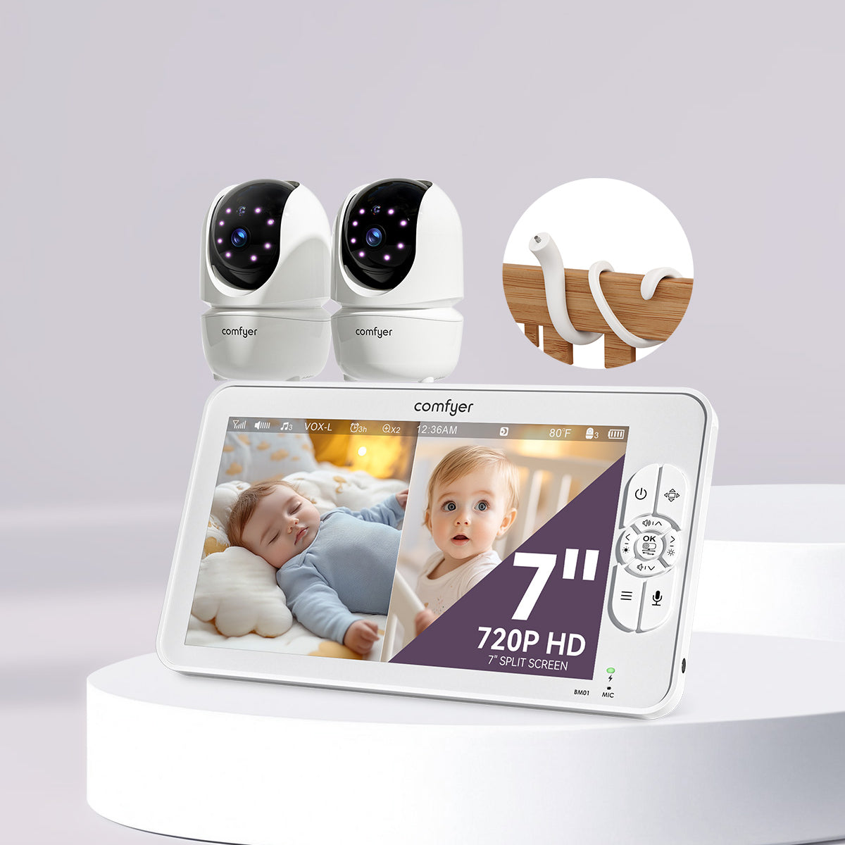 Comfyer BM01 Split-Screen Baby Monitor | Dual-Camera HD View for Double ...